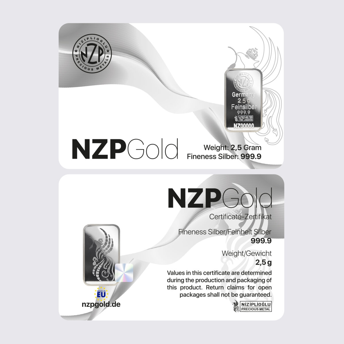 Silberbarren 2,5 Gramm NZP, 16,84