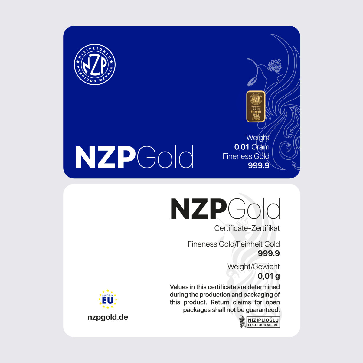 Goldbarren 0.01 Gramm NZP, 8,65