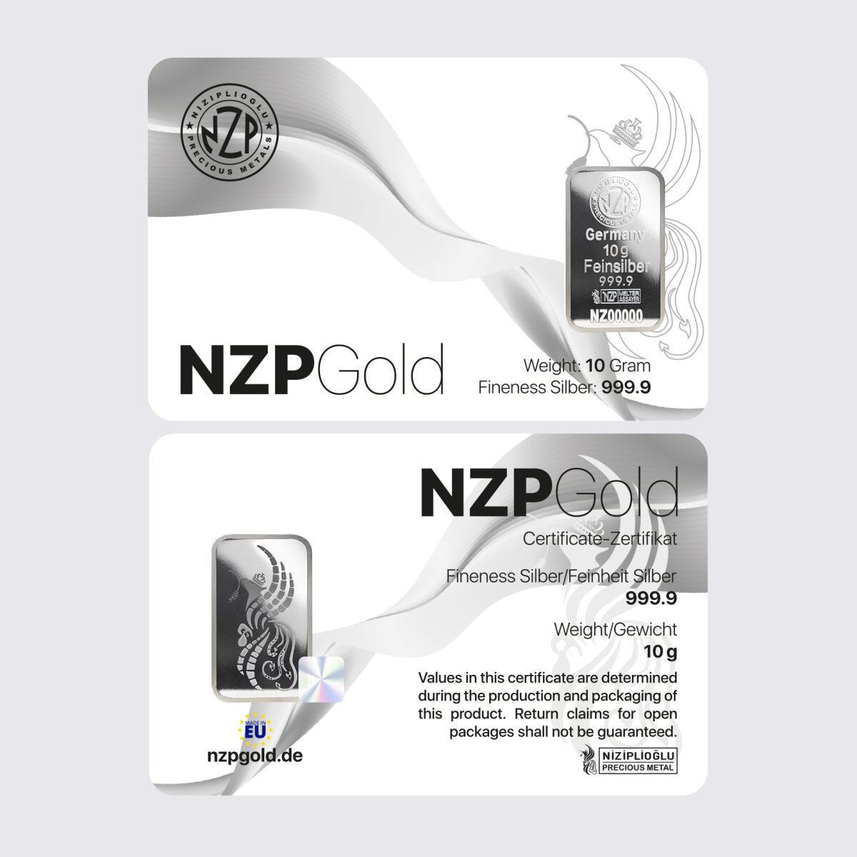 Silberbarren 10 Gramm NZP, 33,63