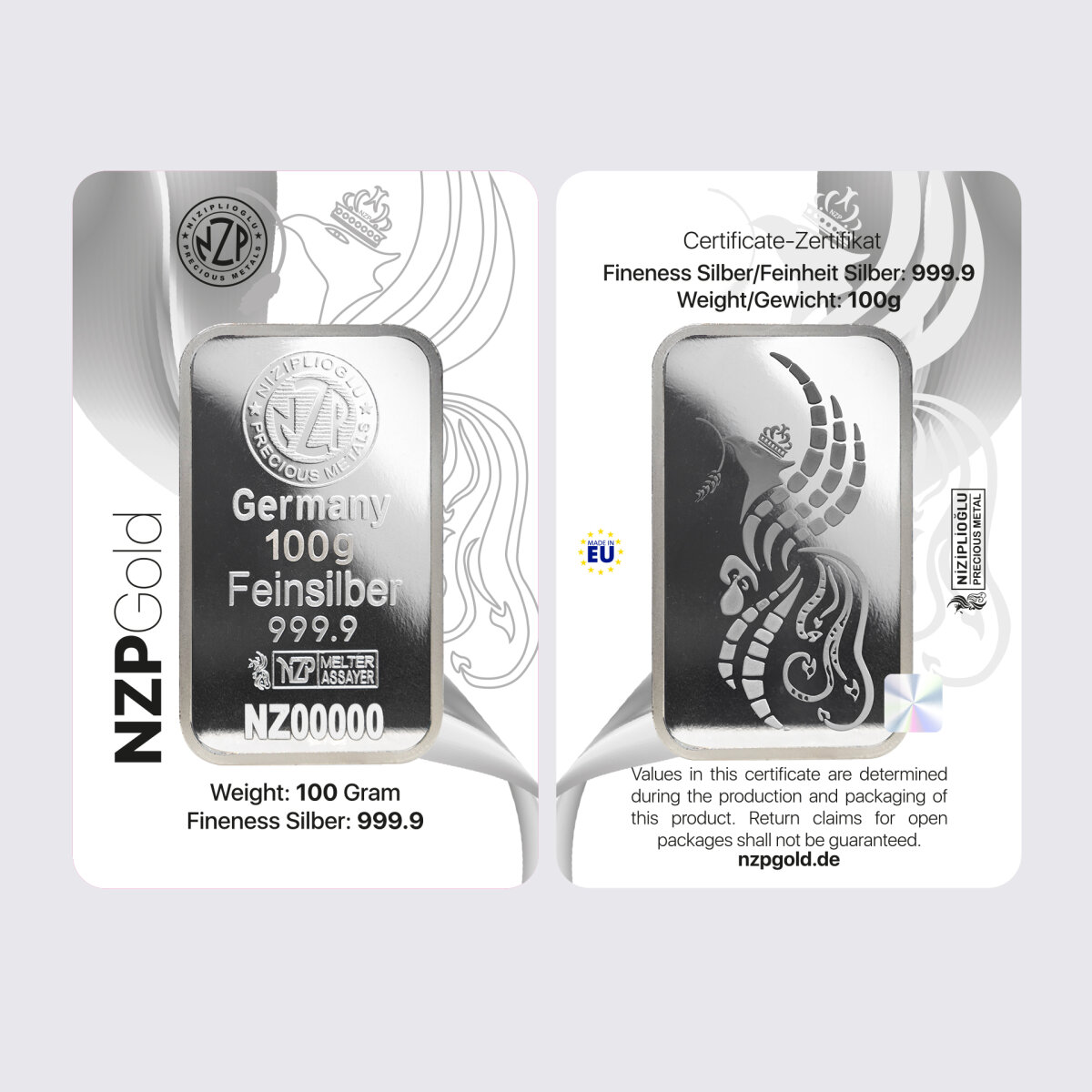 Silberbarren 100 Gramm NZP, 170,36