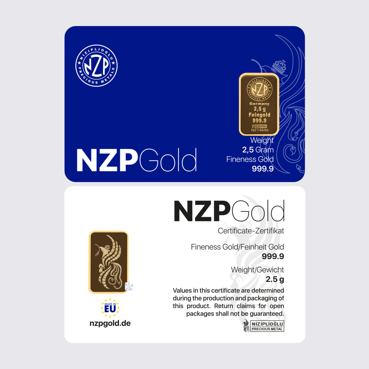 Goldbarren 2.5 Gramm NZP, 246,37